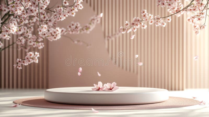 Minimalist Aesthetic Display with Cherry Blossoms and a Platform Stock ...
