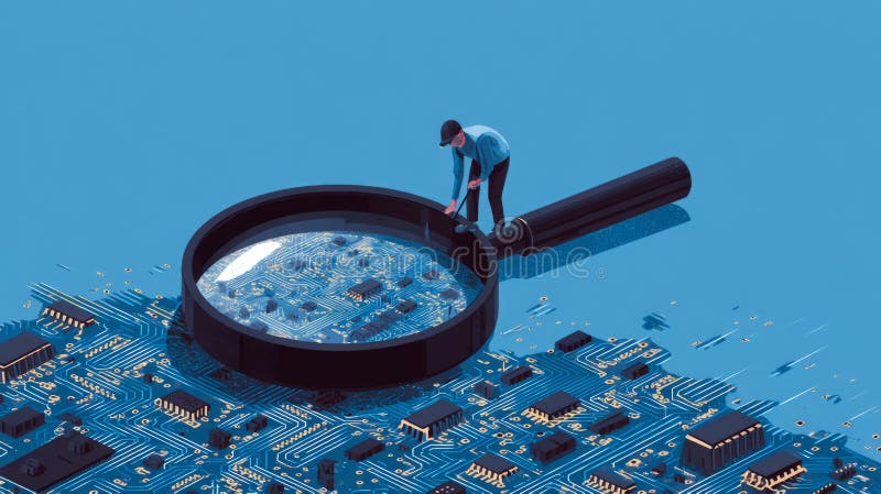 Minimalist Aesthetic, Tech Worker Assembling Circuit Board Under Magnifying Lens Stock Image ...