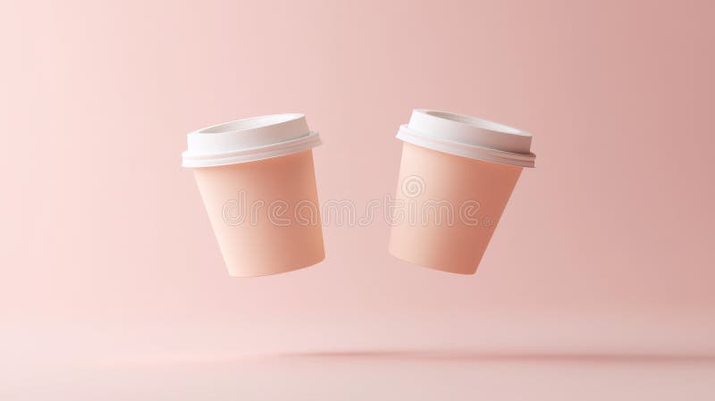 Minimalist Aesthetic of Two Floating Pink Coffee Cups on Soft Pink ...