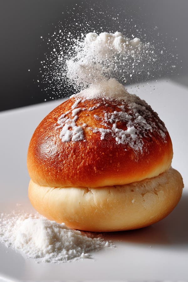 Minimalist Ai Artwork Features Simple Bread Roll with Powdered Sugar ...