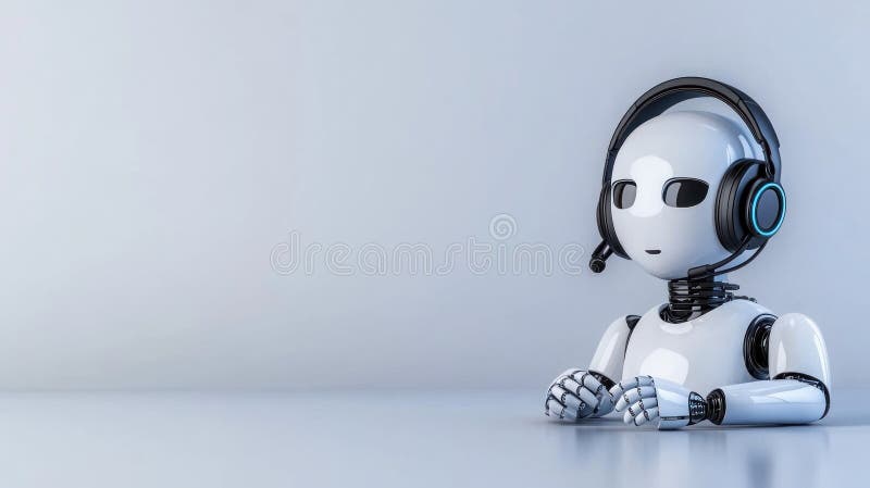 Minimalist AI Call Center Robot Providing Tech Support with Headset on ...