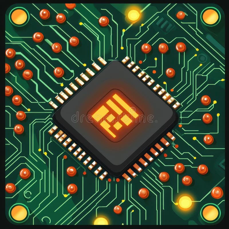 Minimalist AI Chip Icon with Vibrant Circuit Design and Glowing ...