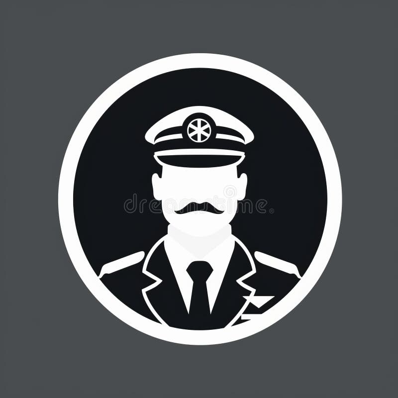 Minimalist Airline Pilot Icon on Black Background Stock Illustration ...