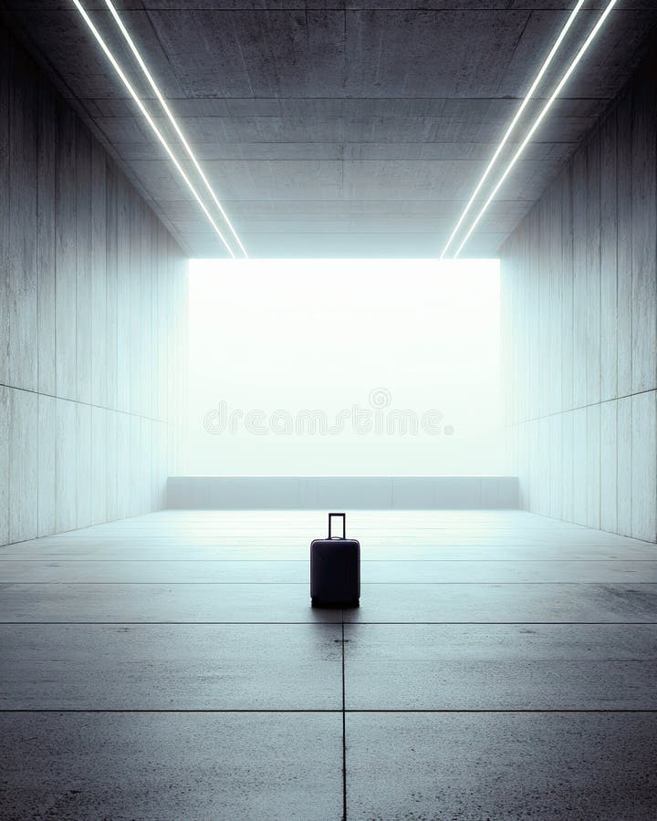 Minimalist Airport Terminal with a Single Suitcase and Dramatic ...