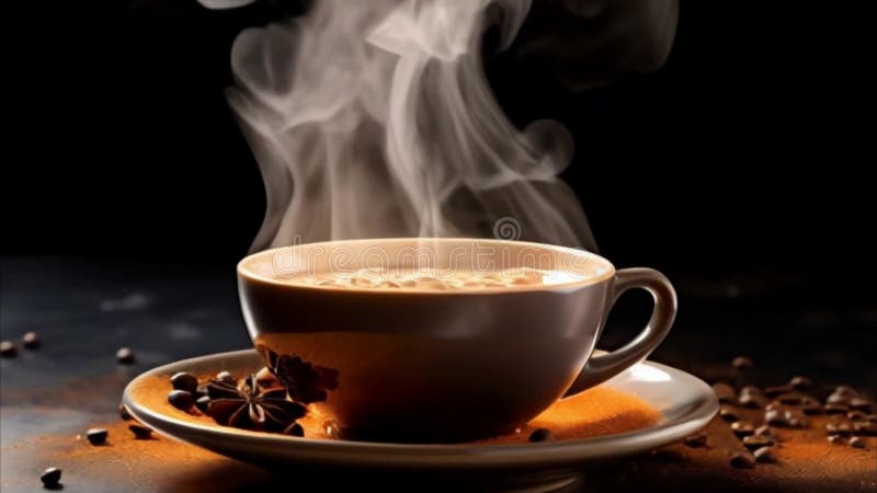 Cup with steaming coffee. stock footage. Video of comfort - 353385534