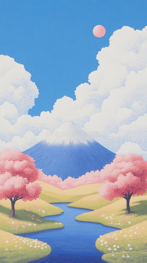 Minimalist Anime Pastel Serene Horizon Stock Illustration ...