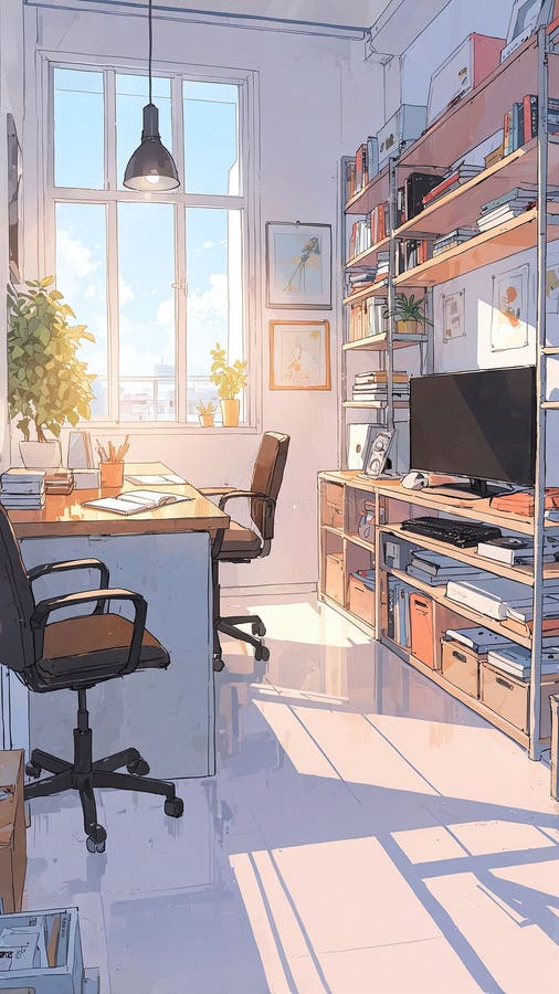 Minimalist Anime Workspace with Clean Lines and Modern Decor Stock ...