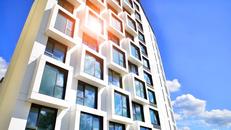 The Facade of the New Apartment Building Shaped Like Cubes. Stock Image ...