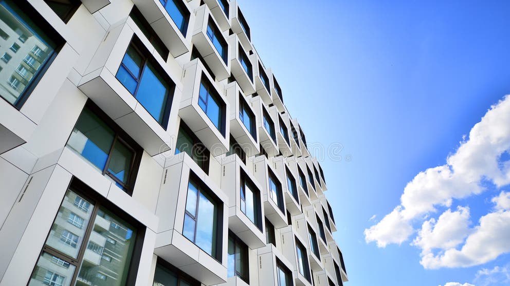 The Facade of the New Apartment Building Shaped Like Cubes. Stock Photo ...