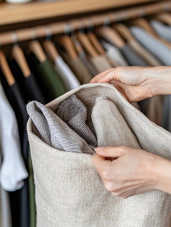 Minimalist Approach To Folding Second-hand Garments Stock Image - Image ...
