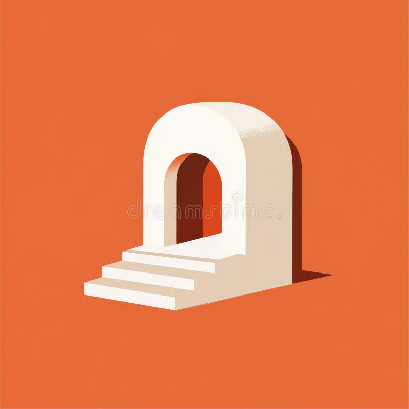 Minimalist Arch with Steps on Bold Orange Background Stock Photo ...