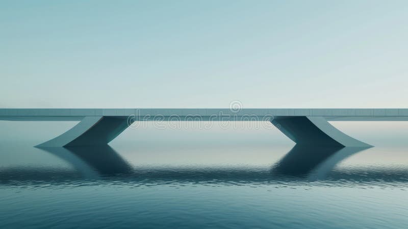 Minimalist Architectural Building or Bridge Surrounded with Calm River ...