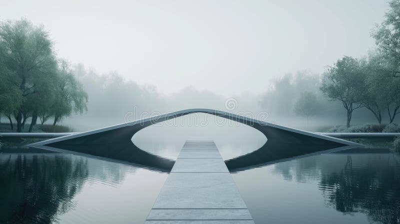 Minimalist Architectural Building or Bridge Surrounded with Calm River ...