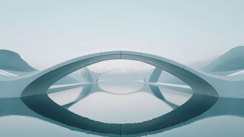 Minimalist Architectural Building or Bridge Surrounded with Calm River ...