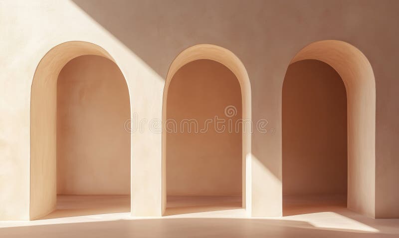 Minimalist Architectural Design Featuring Three Elegant Arches in Soft ...