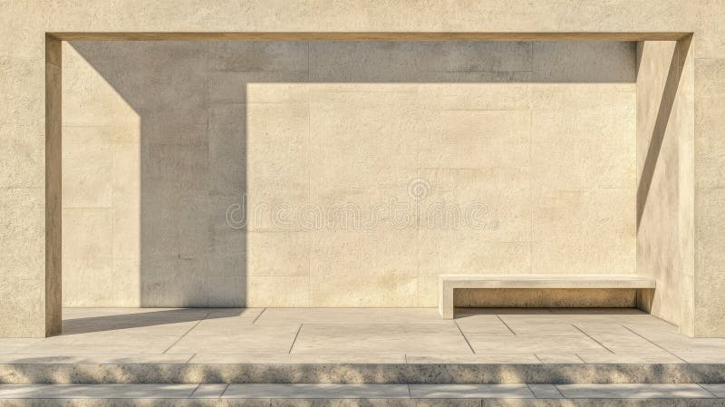 Minimalist Architectural Design Light Beige Wall Bench Window Stock ...