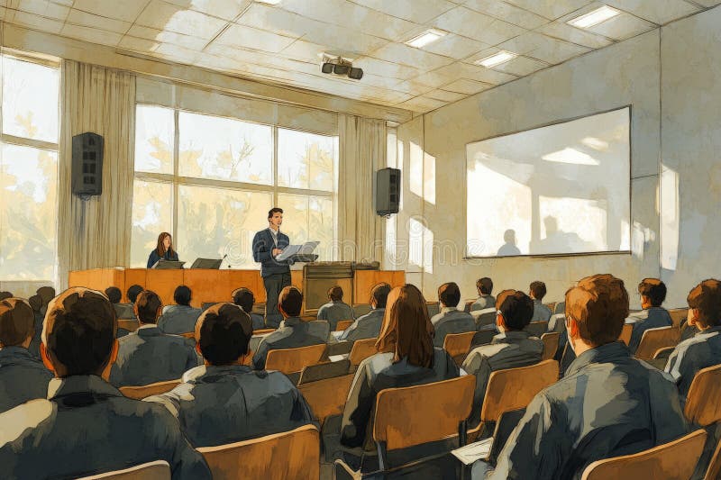 A Minimalist Architectural Illustration of a University Lecture Hall ...