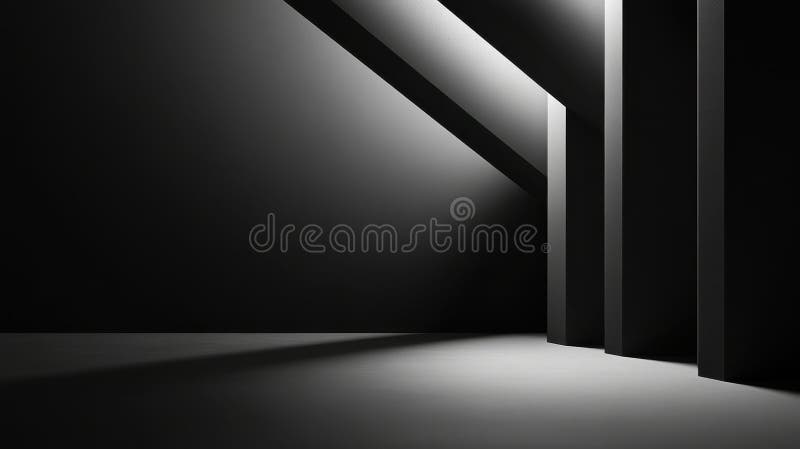 Minimalist Architectural Interior with Dramatic Shadows and Light Rays ...