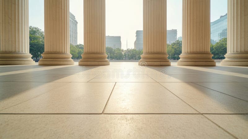 Minimalist Architectural Interior Featuring Geometric Stone Columns ...
