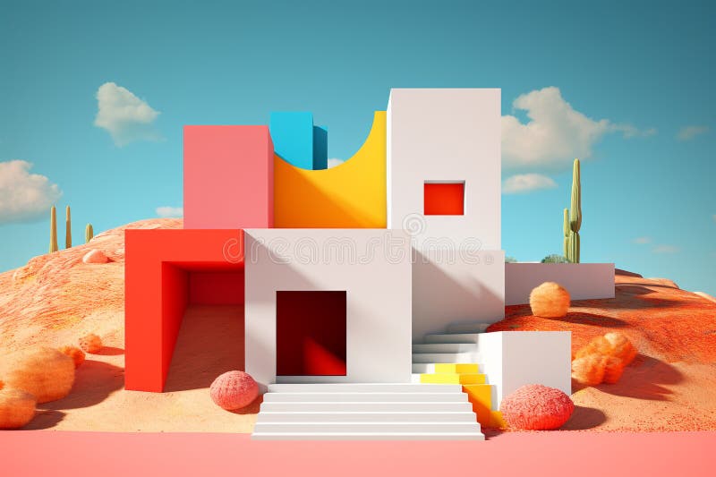 Minimalist Architectural Landscape Featuring Impossible Geometry. Stock ...