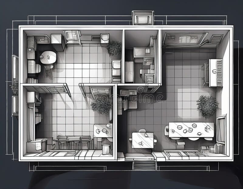 Hand-Drawn Layout of Small Coffee Shop Stock Illustration ...