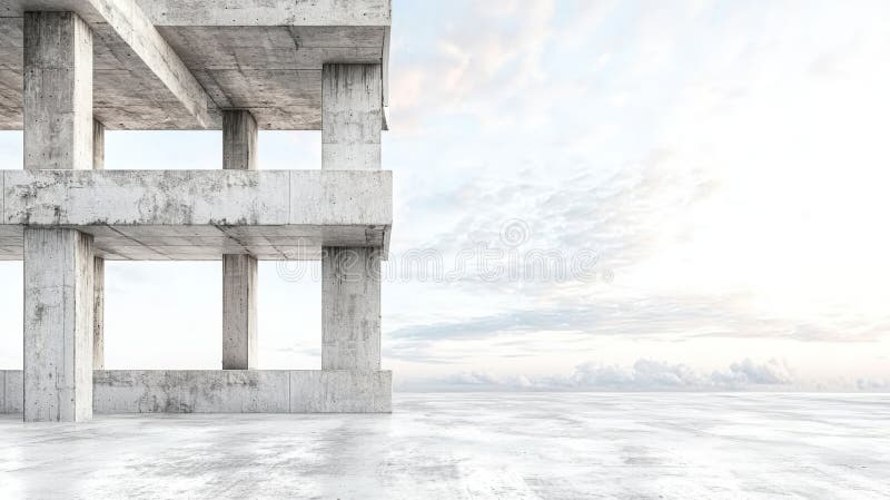 A Minimalist Architectural Scene Featuring a Concrete Structure Against ...