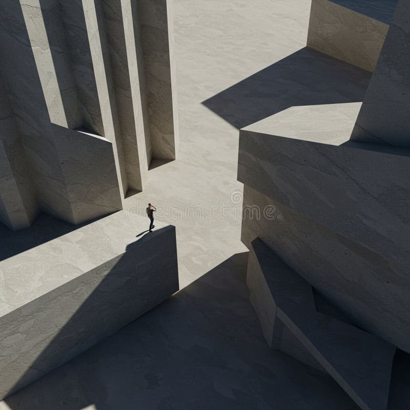 Minimalist Architectural Scene Featuring a Human Figure Standing on the ...
