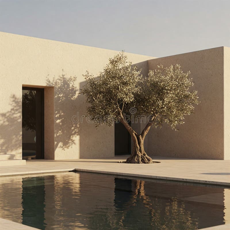Minimalist Courtyard Reflecting Pool Tree (Generated with AI) Stock ...