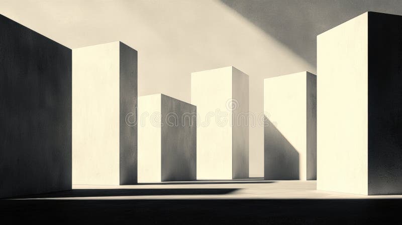 A Minimalist Architectural Scene with a Series of White Rectangular ...