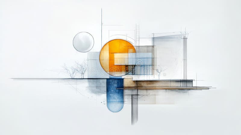 A Minimalist Architectural Sketch Featuring Geometric Shapes ...