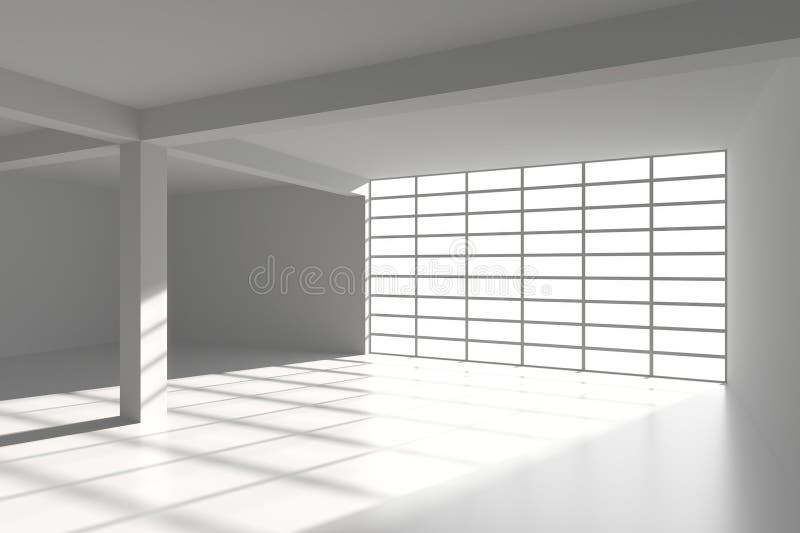 Minimalist Architectural Space with Large Grid Window and Soft Light ...