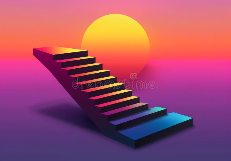 Minimalist Architecture in Liminal Space with Stairs. Escapism Concept ...