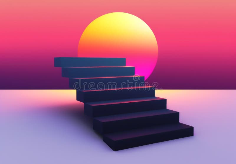 Minimalist Architecture in Liminal Space with Stairs. Escapism Concept ...