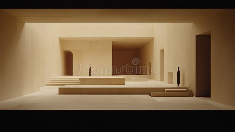 Minimalist Architecture Model, Sunlit Interior, Figures, Design ...