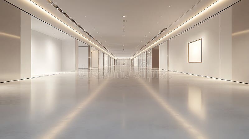 Minimalist Architecture Modern Art Gallery Interior with Polished Floor ...