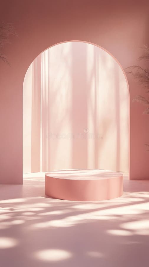 Minimalist Archway with Sunlight and Shadows, Monochromatic Pastel Pink ...