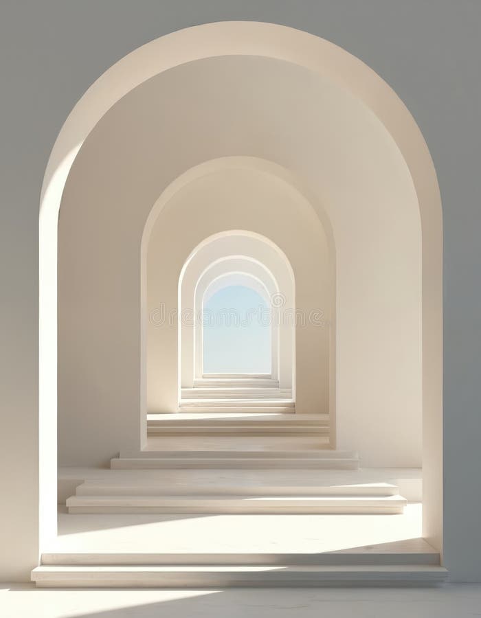Minimalist Archway with White Steps Leading To Sky. Geometric Design ...