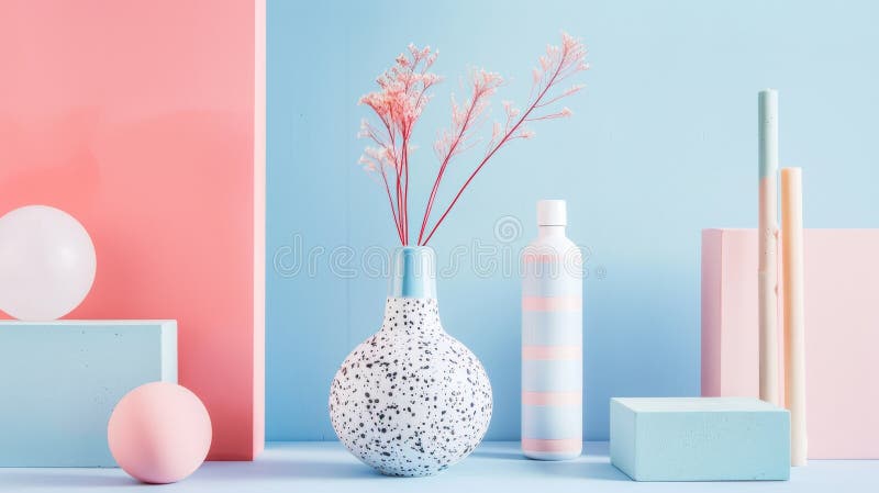 Minimalist Arrangement of Decorative Objects on Pastel Background Stock ...