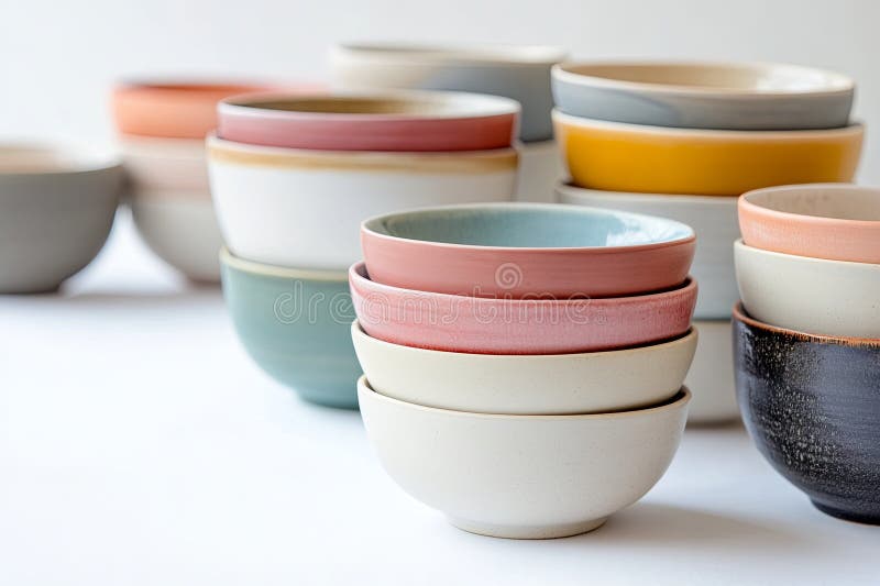 A Minimalist Arrangement of Hand-painted Ceramic Bowls Stacked on a ...