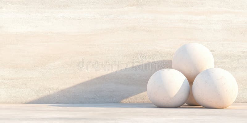 Minimalist Arrangement of Three Stone Spheres Against a Textured ...