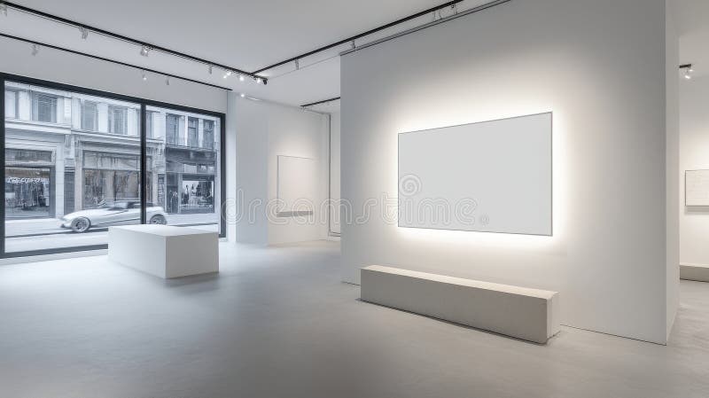 A Minimalist Art Gallery Featuring Empty Walls and a Simple Display ...