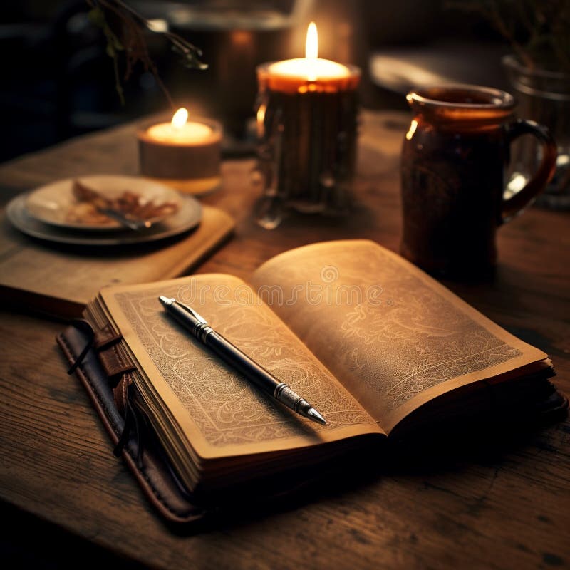 Minimalist Art: Open Empty Journal with Aged Leather Cover and ...