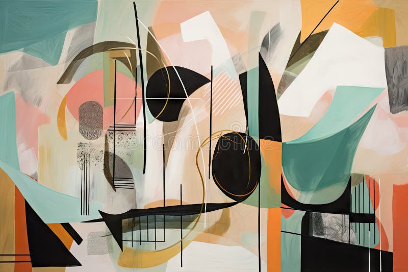 Minimalist Artwork with Abstract Shapes, Lines and Colors on Canvas ...