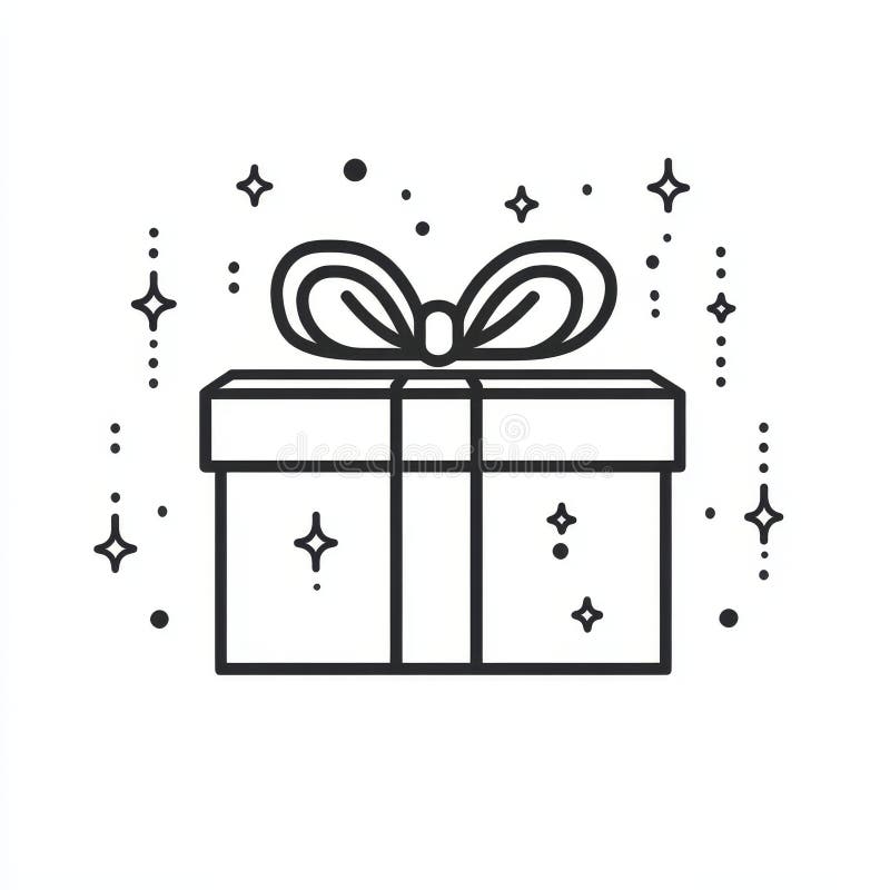 Minimalist Artwork of a Box with a Ribbon, Created Using Simple Black ...