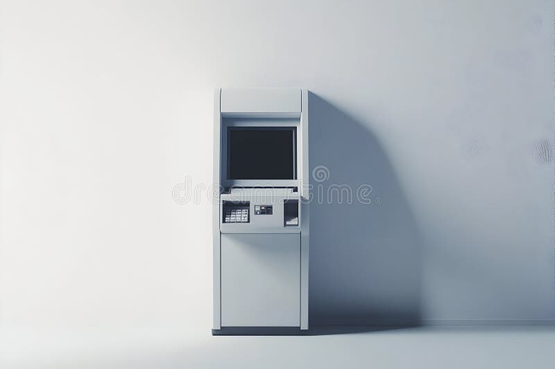 Minimalist ATM Machine Standing Against a Clean White Wall in Modern ...