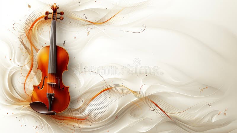 Minimalist Backdrop Adorned with a Violin and Delicate Musical Notes ...
