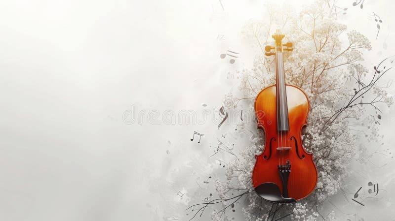 Minimalist Backdrop Adorned with a Violin and Delicate Musical Notes ...