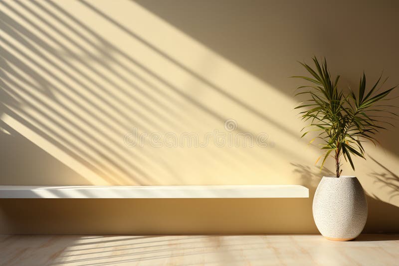Minimalist Background with Beige Room Interior, Shadows on the Walls ...
