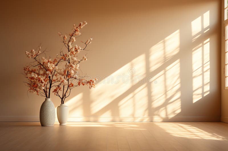Minimalist Background with Beige Room Interior, Shadows on the Walls ...