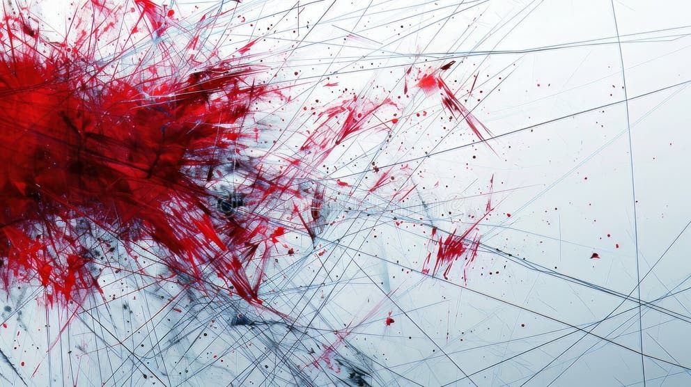 Minimalist Background: Sharp Red Scribbles Disrupting Ordered Blue Grid ...